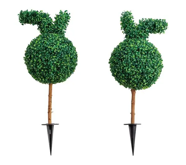 NEARLY NATURAL 12' Artificial Boxwood Ball East Er Bunny Topiar - One-color