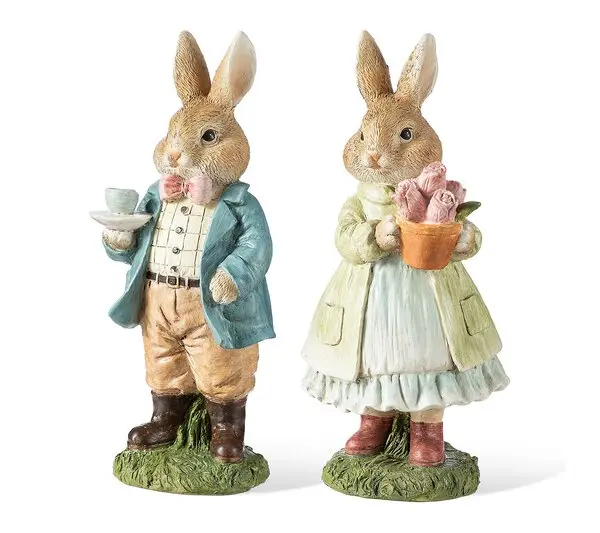 GLITZHOME 9.75'h Easter Resin Bunny Couple Tabl E Decor - One-color