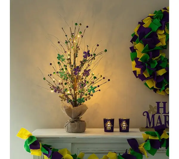 GLITZHOME 21'h Lighted Mardi Gras Fleur-de-lis Able Tree