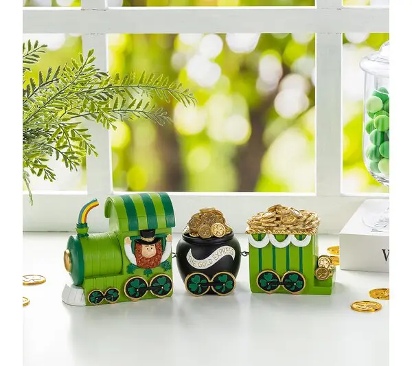 GLITZHOME S/3 St.patrick's Resin Leprechaun Tra In Table Decor