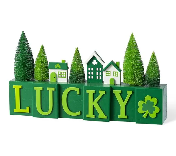 GLITZHOME 14'l St. Patrick's Wooden House Lucky Table Decor - One-color