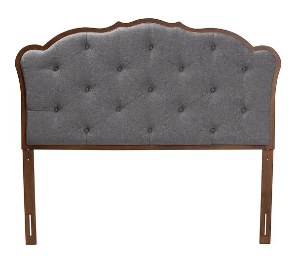 BAXTON STUDIO Leandra Grey And Walnut Brown Que En Headboard