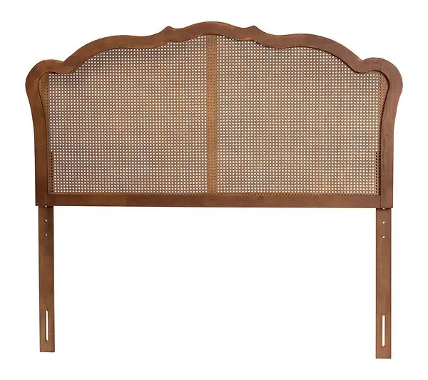 BAXTON STUDIO Leandra Ash Walnut Rattan Queen W Ood Headboard