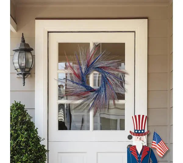 GLITZHOME 24d Patriotic Americana Tinsel And Heather Wreath