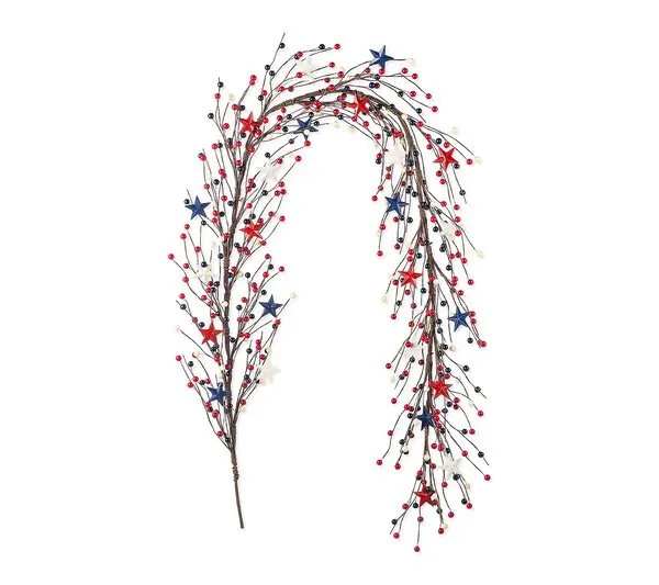 GLITZHOME 72l Patriotic Americana Stars& Berr Y Garland - One-color