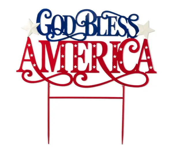 GLITZHOME 23'h Metal Patriotic God Bless Americ A Garden Stake - One-color