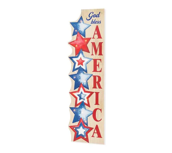 GLITZHOME 42'h Patriotic Americana Stacked Sta Rs Porch Sign - One-color