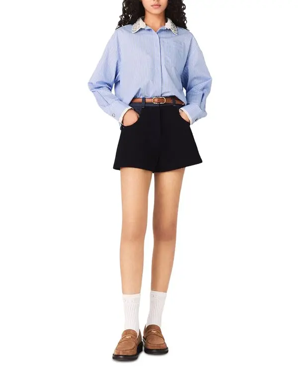 Maje Striped Shirt With Embellished Removable Collar - Blue Sky
