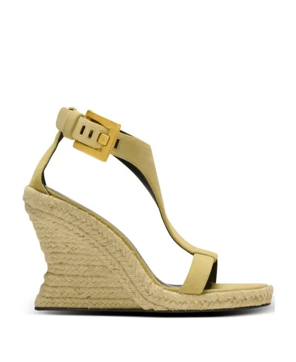 Balmain Suede Anthem Wedge Espadrilles - Beige