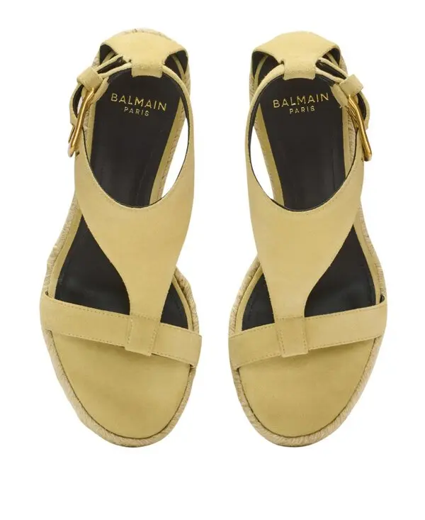 Balmain Suede Anthem Wedge Espadrilles - Beige