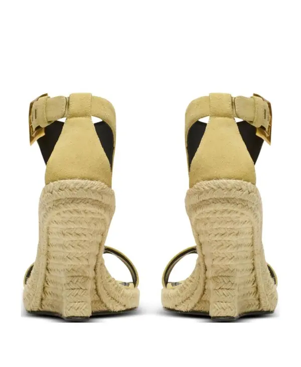Balmain Suede Anthem Wedge Espadrilles - Beige
