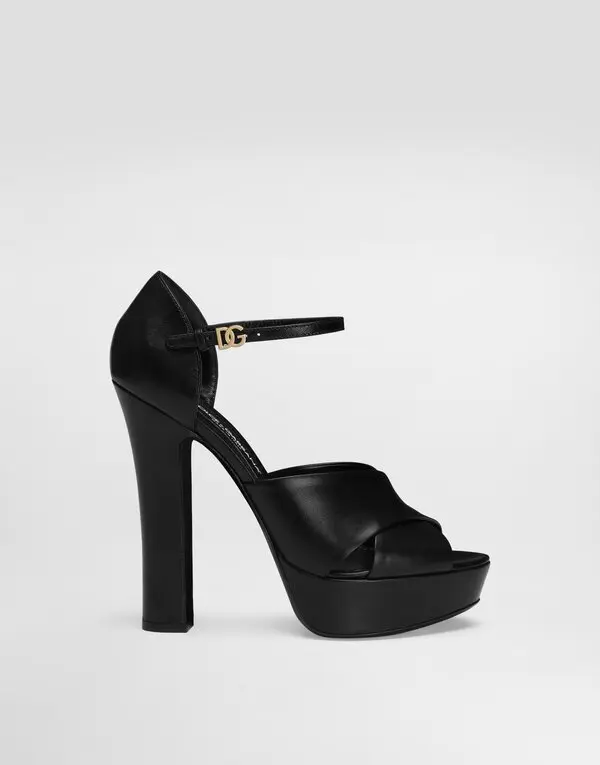 Dolce & Gabbana Platform Sandals In Polished Calfskin - Black