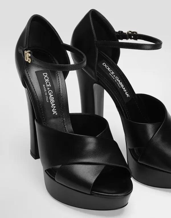 Dolce & Gabbana Platform Sandals In Polished Calfskin - Black