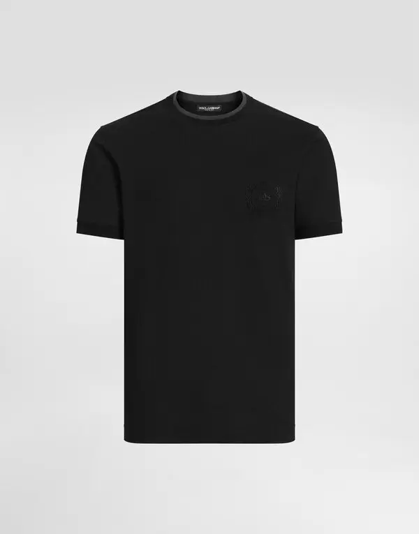 Dolce & Gabbana Technical Piqué T-shirt With Embroidery - Black