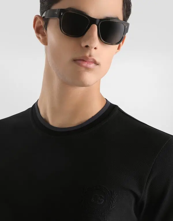 Dolce & Gabbana Technical Piqué T-shirt With Embroidery - Black