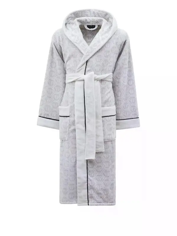 Philipp Plein Hooded Logo-pattern Bath Robe - Grey