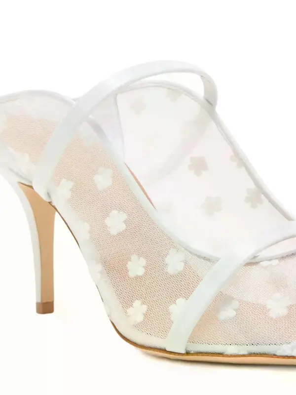 MALONE SOULIERS Floral Appliqué Strap Mules - White
