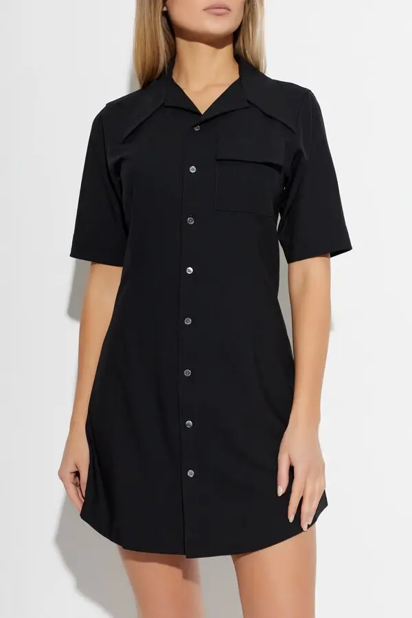 AMI Paris Wool Mini Shirt Dress With Pocket - Black