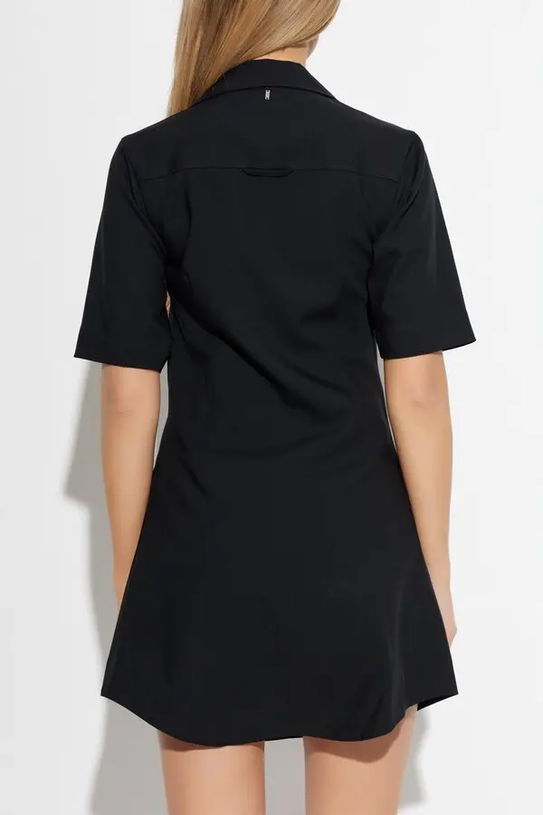 AMI Paris Wool Mini Shirt Dress With Pocket - Black