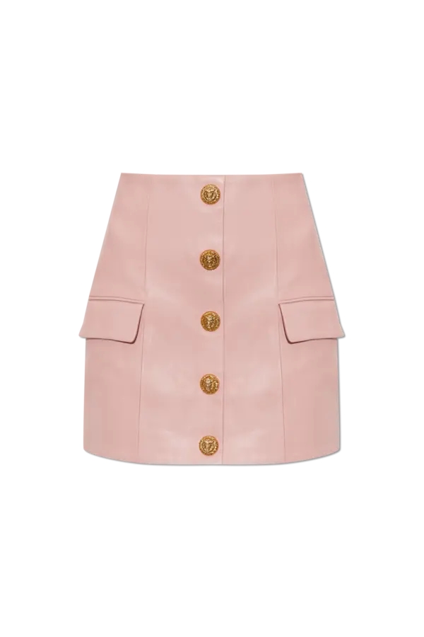 Balmain Mini Leather A-line Skirt