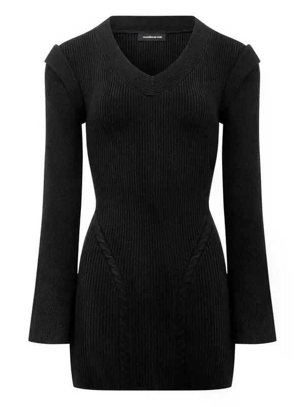 Manière De Voir Wide-shoulder Knitted Mini Dress - Black