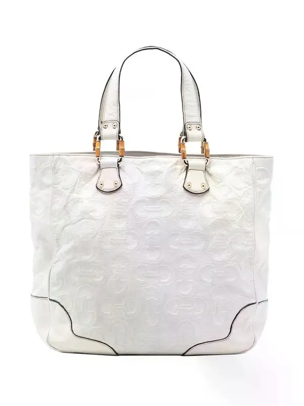 Gucci Leather Bamboo Horsebit Tote Bag - White