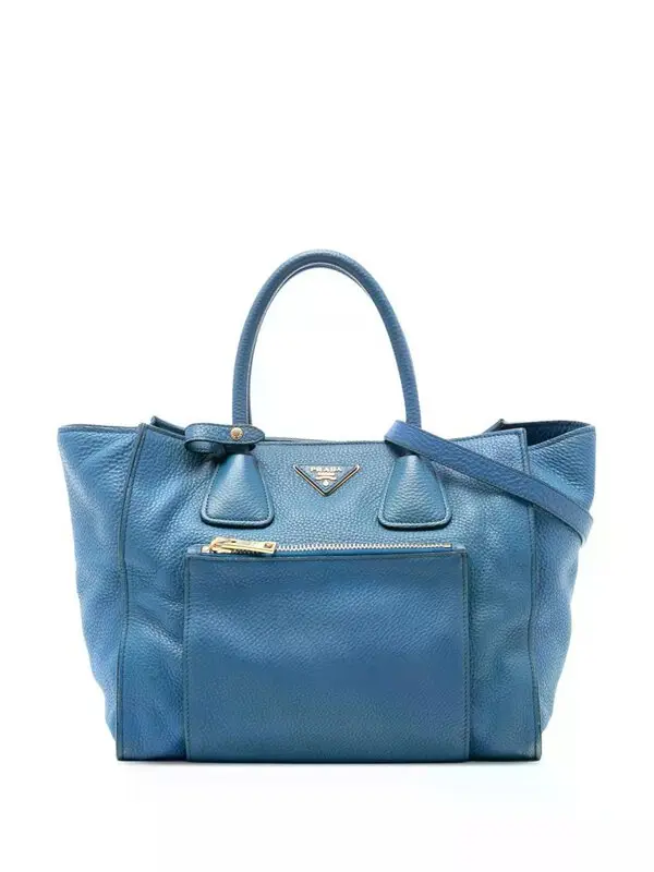 Prada Vitello Daino Front Pocket Open Convertible Tote Satchel