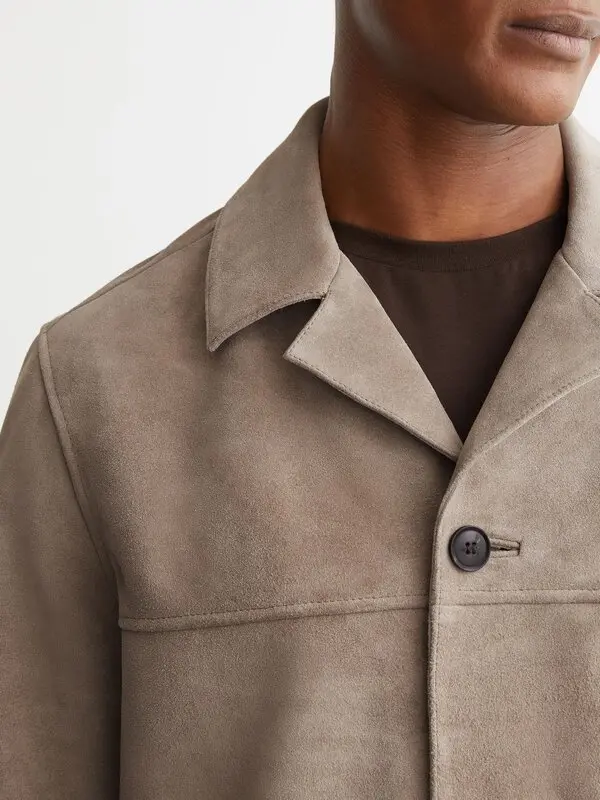 REISS Silvano Suede Heavyweight Overshirt - Soft Grey