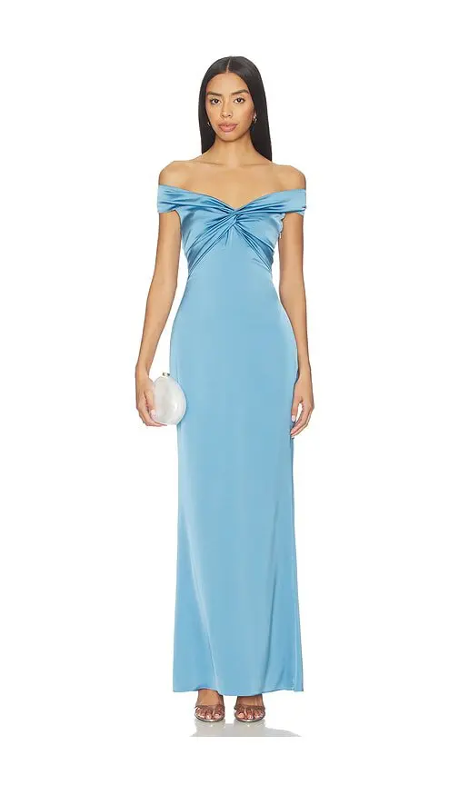 Katie May Satin Off-the-shoulder Gown With Open Back - Blue