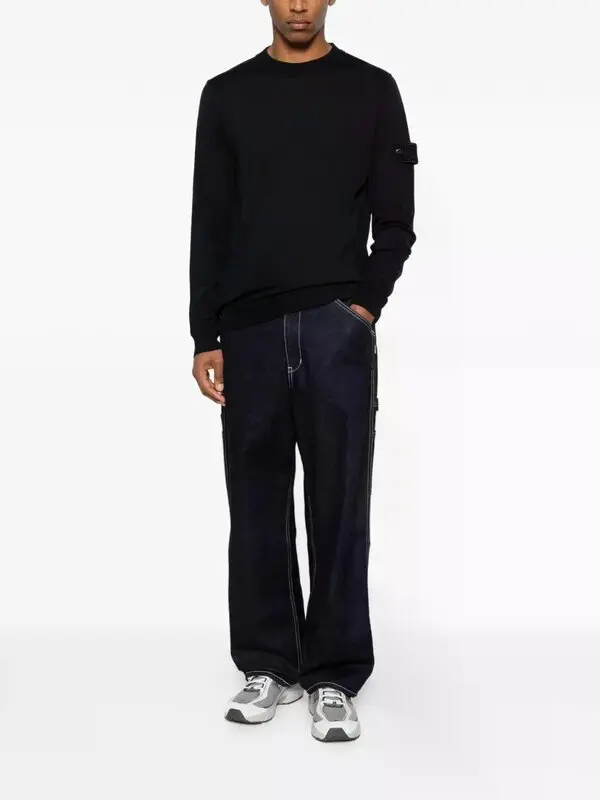 Stone Island Logo-patch Crew-neck Sweater - Blue