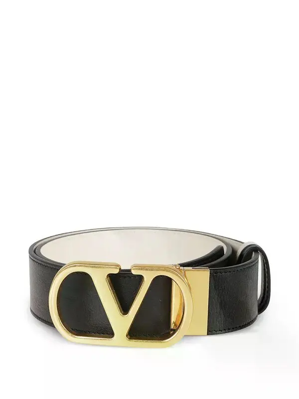 Valentino Garavani V-logo Leather Belt - Black