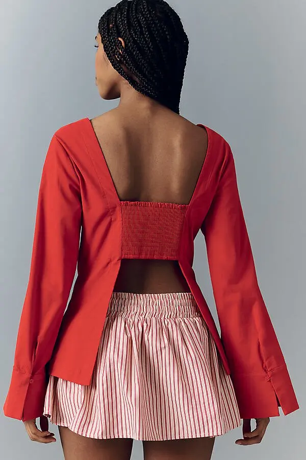 Maeve Flare-sleeve Backless Top - Red