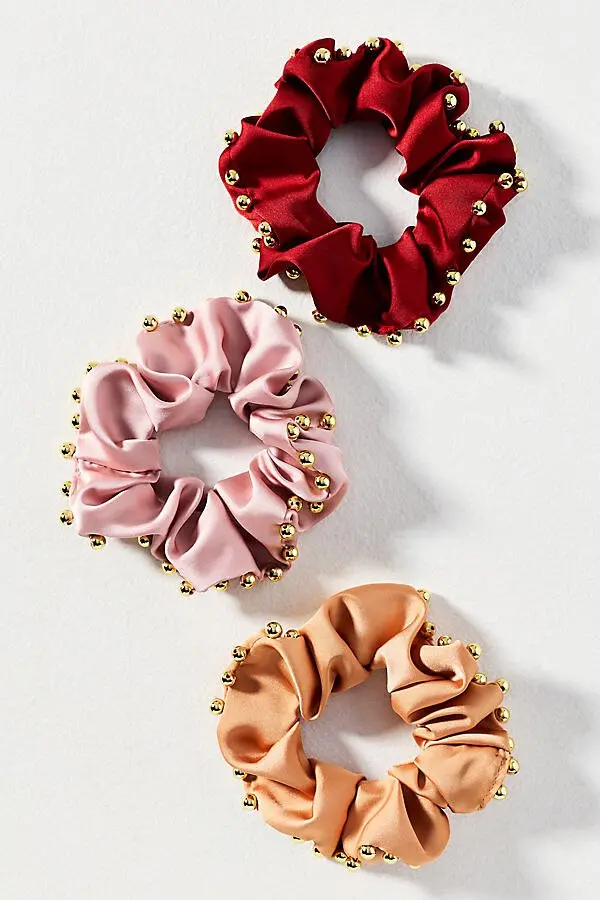 Anthropologie Set Of 3 Beaded Scrunchies - Pink
