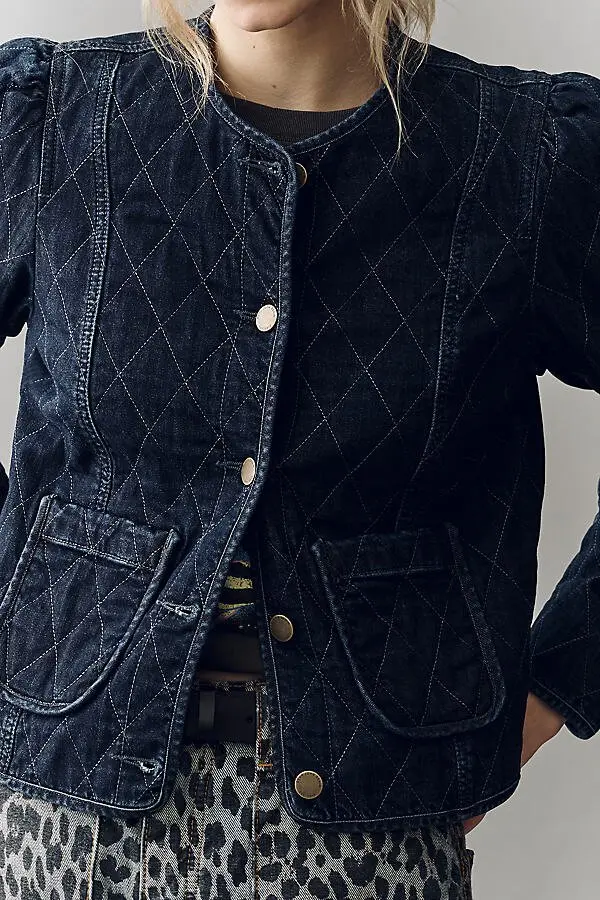DEAR JOHN Quilted Denim Puff Sleeve Jacket
