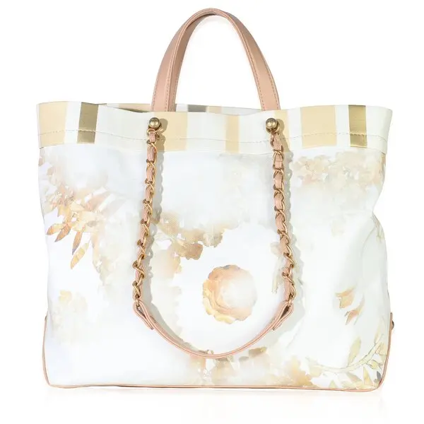 Chanel Floral Print Canvas Shopping Tote - Beige