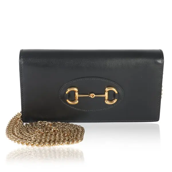 Gucci Azalea Calfskin 1955 Horsebit Wallet On Chain - Black