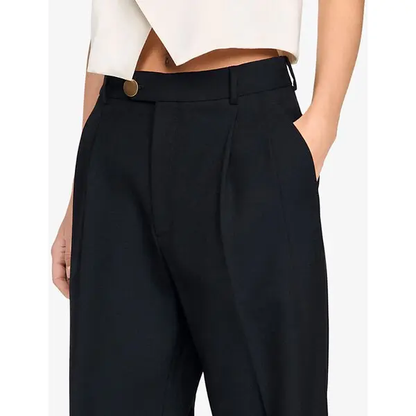 Sandro Straight Pressed-crease Wool Trousers