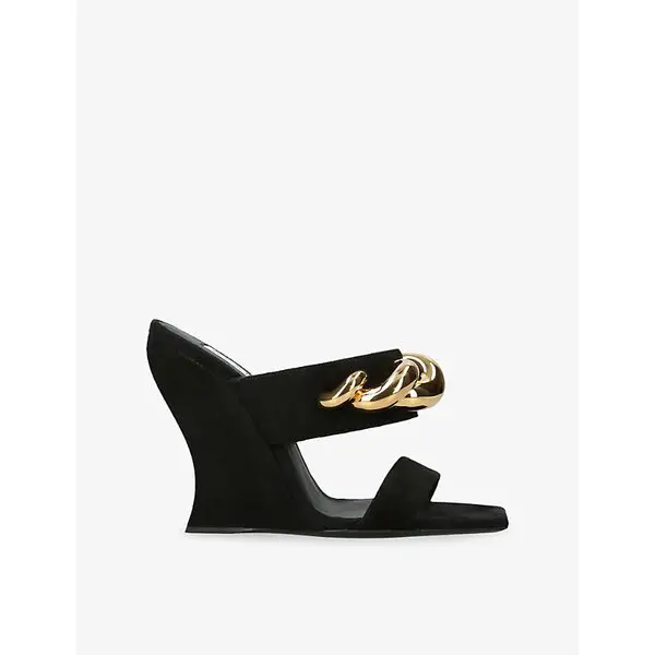 Alaïa 110 Suede Wedge Mules With Chain Hardware