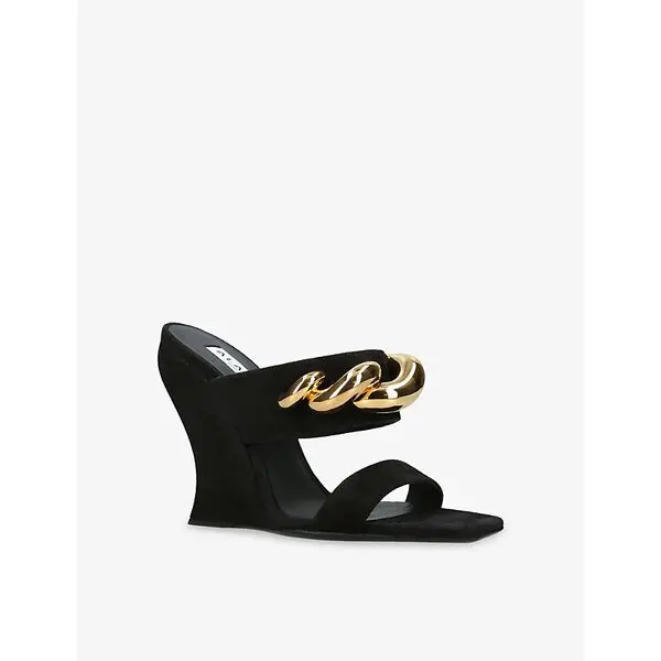 Alaïa 110 Suede Wedge Mules With Chain Hardware