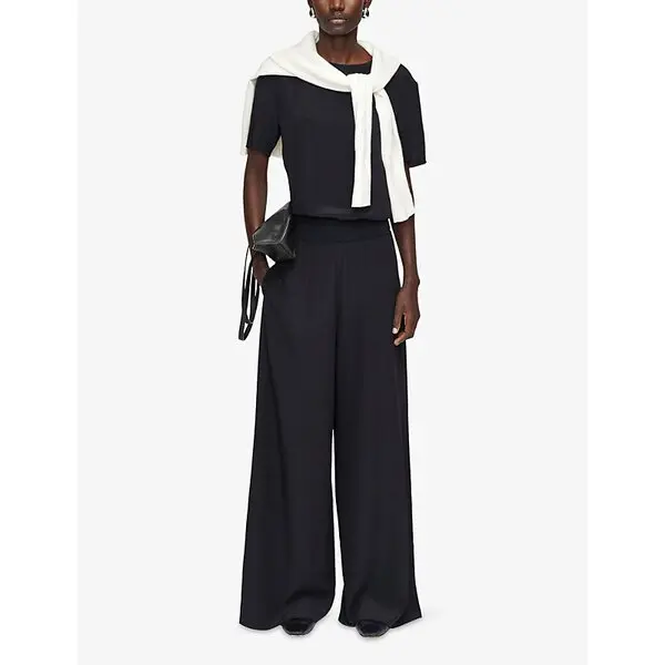 JOSEPH Wide-leg Silk Trousers - Black