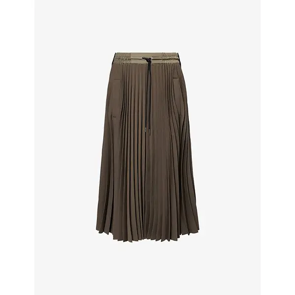 Sacai Pleated Drawstring Woven Midi Skirt