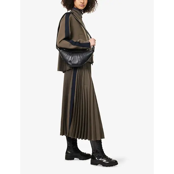 Sacai Pleated Drawstring Woven Midi Skirt