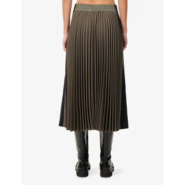 Sacai Pleated Drawstring Woven Midi Skirt