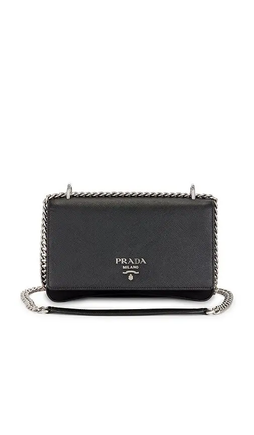 FWRD RENEW Prada Saffiano Flap Crossbody Bag - Black