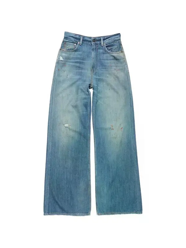 Acne Studios Wide Leg Jeans With Distressed Effect And Logo Patch