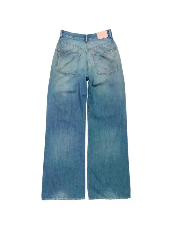 Acne Studios Wide Leg Jeans With Distressed Effect And Logo Patch