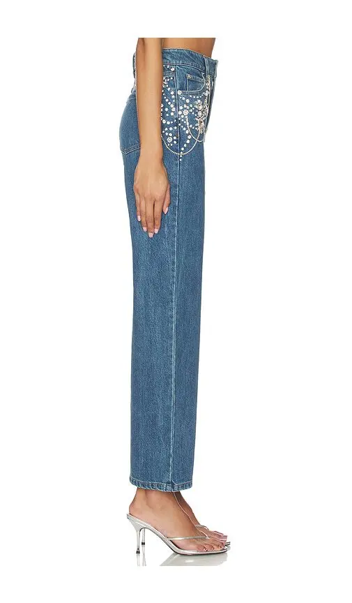 Simkhai Jude Mid Rise Crop Wide Leg Embellished Jeans
