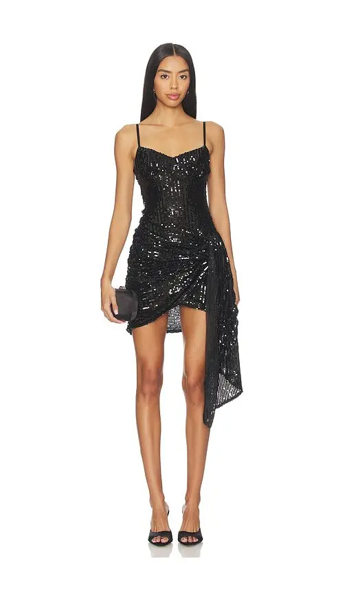 AREA Wrapped Sequin Mini Dress - Black