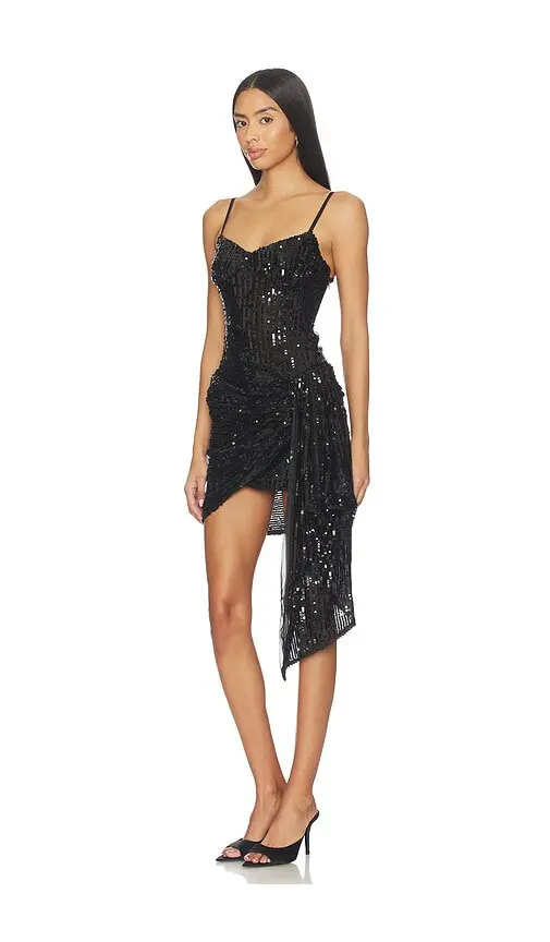 AREA Wrapped Sequin Mini Dress - Black
