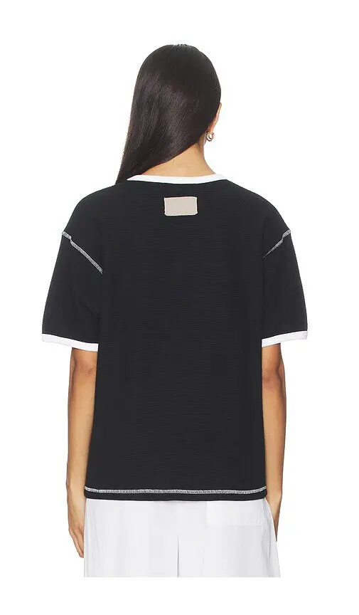 AYA MUSE Waffle T-shirt With Contrast Stitching - Black